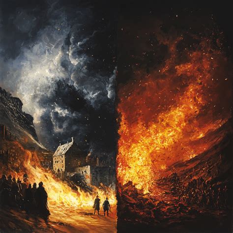 불의 양면성을 표현하기 위해 이미지의 왼쪽에는 따뜻하고 안전한 느낌의 불꽃이 타오르고 있는 장면을 오른쪽에는 파괴적이고 위협적인 불길이 번지는 장면을 묘사 불꽃은