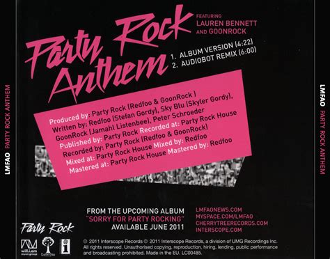 Car Tula Trasera De Lmfao Party Rock Anthem Featuring Lauren Bennett