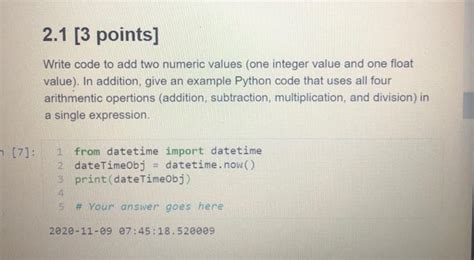 Solved Points Write Code To Add Two Numeric Values Chegg
