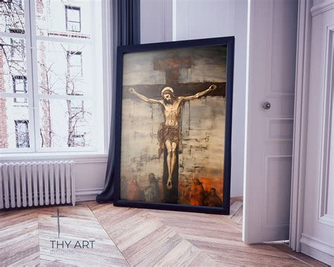 Crucifixion Of Jesus Painting Early Christian Art Style Crucifixion