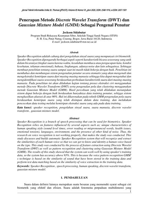 Pdf Penerapan Metode Discrete Wavelet Transform Dwt Dan Gaussian Mixture Model Gmm Sebagai