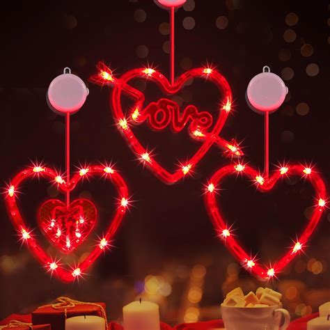 Tanganan Valentines Day Window Lights 3pcs Redpink Heart