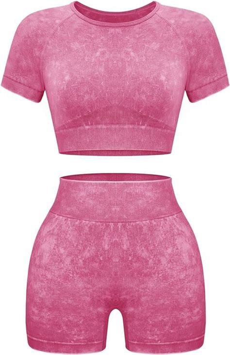 Olchee Womens Workout Sets 2 Piece Seamless Acid Wash Yoga Outfits