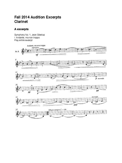 Clarinet Excerpts Fall 2014 Pdf Art Classics