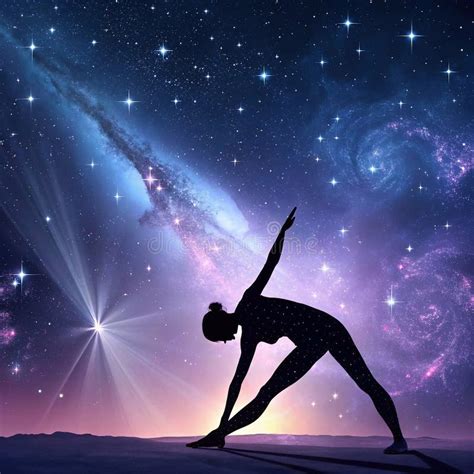 Minimalist Yoga Poses In Triangle Pose With A Galaxy Background