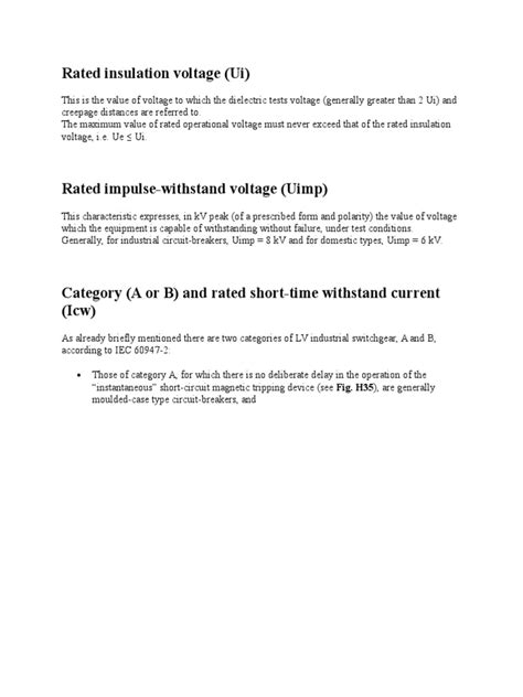 Rated Insulation Voltage Impulse Withstand Voltage Short Circuit