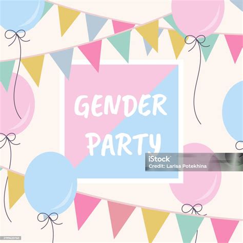 성별 공개 파티 디자인 템플릿 텍스트 분홍색과 파란색 풍선 및 종이 깃발 카드 전단지 포스터 웹 배너에 대 한 벡터 일러스트 레이 션 0명에 대한 스톡 벡터 아트 및 기타