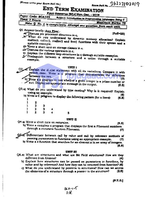 Ipjugaadbca 1st Sem Introduction To Programming Language Using C Paper 2019 Pdf