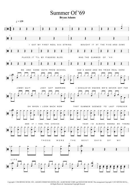 Summer Of 69 Arr Cyril Mayer By Bryan Adams Sheet Music For Drums