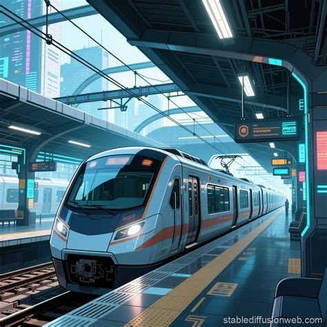 Generate Concept Art Of A Futuristic Train Station In Anime Cyberpunk