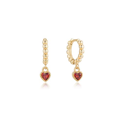 Sofia Ruby Heart Gold Drop Earrings Lyang And Co