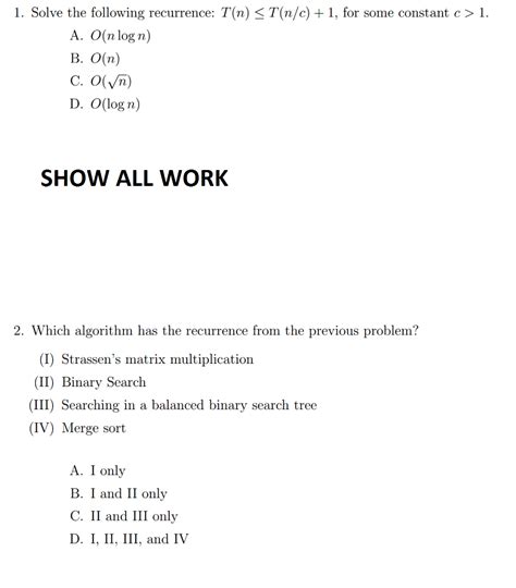 Solved Solve The Following Recurrence T N