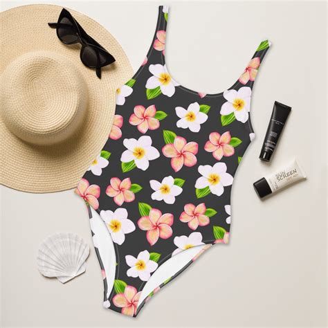 Retro Tropical Flowers One Piece Swimsuit Recycled Eco Friendly Bathing