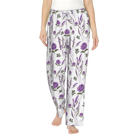 Bixox Womens Lavender Flowers Patterned Pajama Pants Loungewear