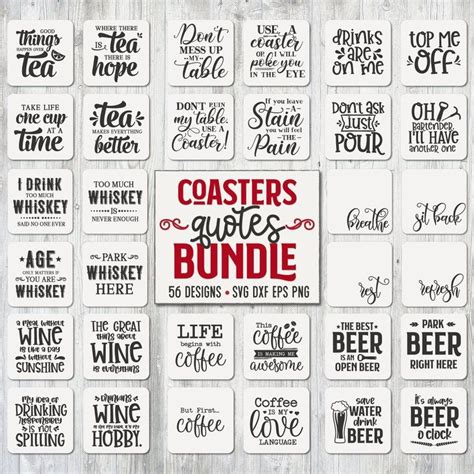 Coaster Svg Bundle Drink Coaster Svg Wine Saying Svg Beer Quote Svg