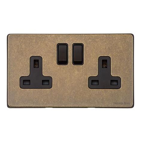 Heritage Brass Vintage Rustic Brass 13a Double Socket With Black