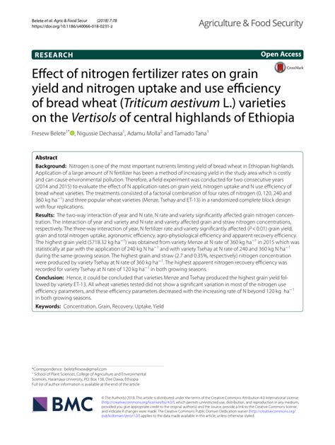 Pdf Effect Of Nitrogen Fertilizer Rates On Grain Yield And Nitrogen