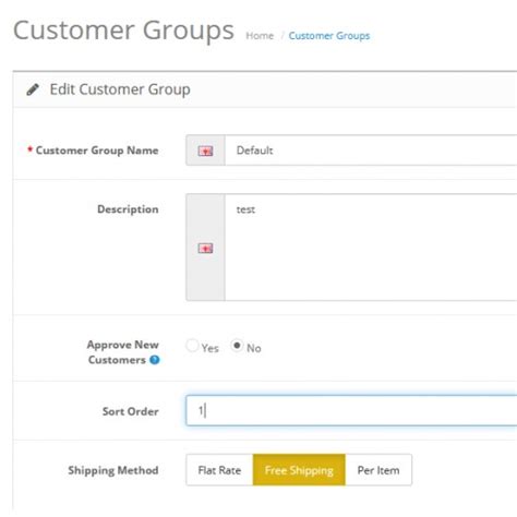 opencart shipping methods by customer groups