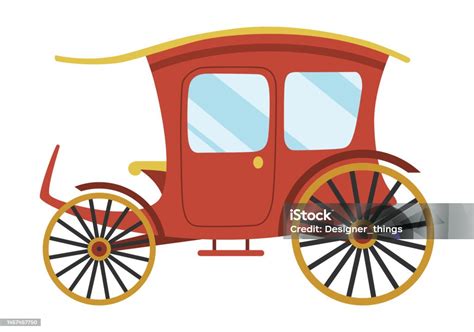 캐리지 만화 오래된 바퀴가 달린 빈티지 운송 여행을위한 왕실 코치 전차 또는 마차의 골동품 운송 택시 웨딩 마차 레트로 카트 아이콘 디자인 마차에 대한 스톡 벡터 아트 및