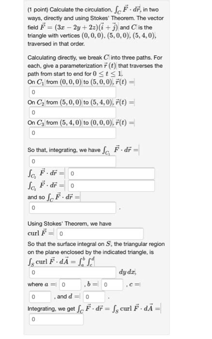 solved calculate the circulation integral c f middot dr