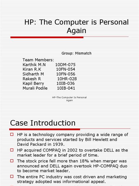 Hp The Computer Is Personal Again An Analysis Of Hps Strategy And