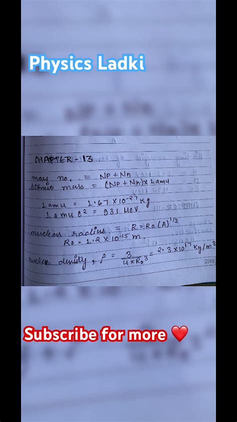 Nuclei Formulas For Quick Revision Chapter 13 Class 12 Formulas Physics Class12th Youtube