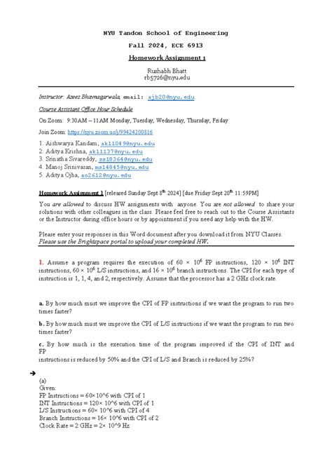 HW 1 ECE 6913 SOL HW 1 ECE 6913 SOLUTION NYU Tandon Babe Of Engineering Fall 2024 ECE