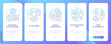 Healthcare Industry Trends Blue Gradient Onboarding Mobile App Screen Walkthrough 5 Steps