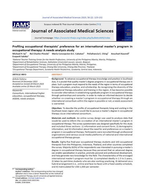 Journal Of Associated Medical Sciences Pdf Occupational Therapy Academic Degree