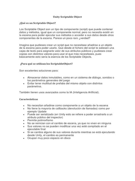 Unity Scriptable Object Pdf Inteligencia Artificial Inteligencia Ia Y Semántica