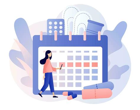 Menstruation Period Concept Tiny Girl With Big Monthly Calendar