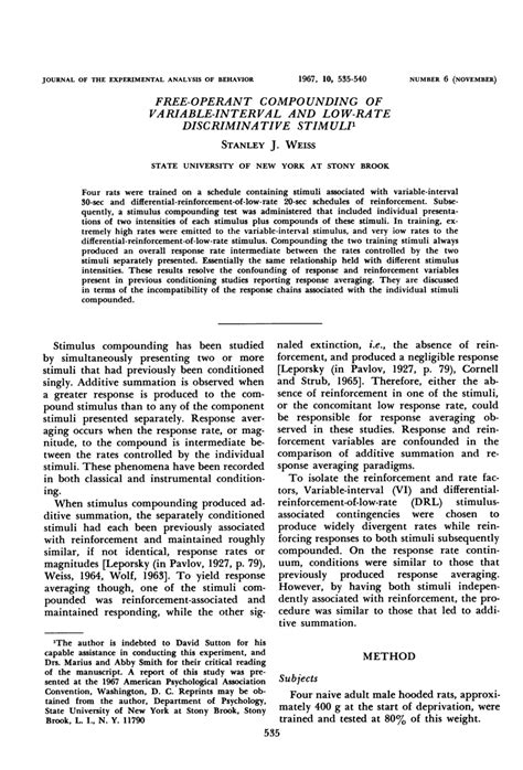 Pdf Free Operant Compounding Of Variable Interval And Low Rate Discriminative Stimuli1