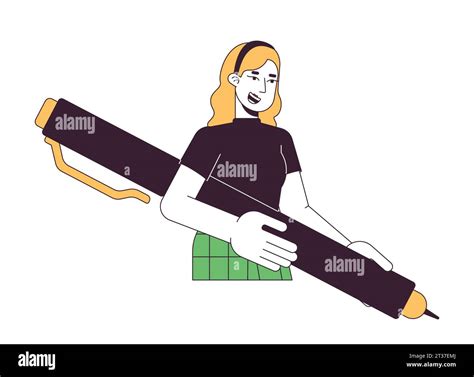 Caucasian Young Adult Woman Writer 2d Linear Cartoon Character Stock