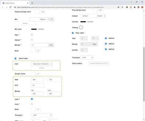 Testing The Camera Microphone And Stream Parameters Control Flashphoner Streaming And Calls For Web