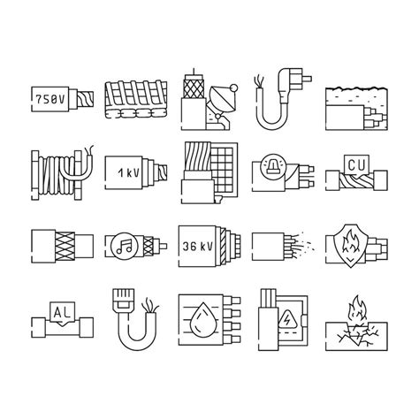 Cable Wire Electrical System Icons Set 48351544 Vector Art At Vecteezy
