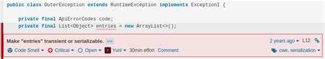Java How To Fix Sonar Serializable Issue Stack Overflow