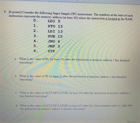 solved 9 [8 points] consider the following super simple cpu