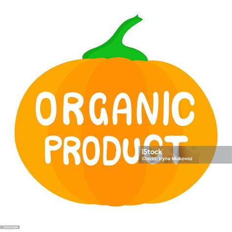 유기농 제품 라벨 일러스트 레이션 호박의 글자 유기농 제품 채소 유기농 에코 건강 야채 로고 아이콘 벡터 플랫 일러스트레이션 100퍼센트에 대한 스톡 벡터 아트 및 기타