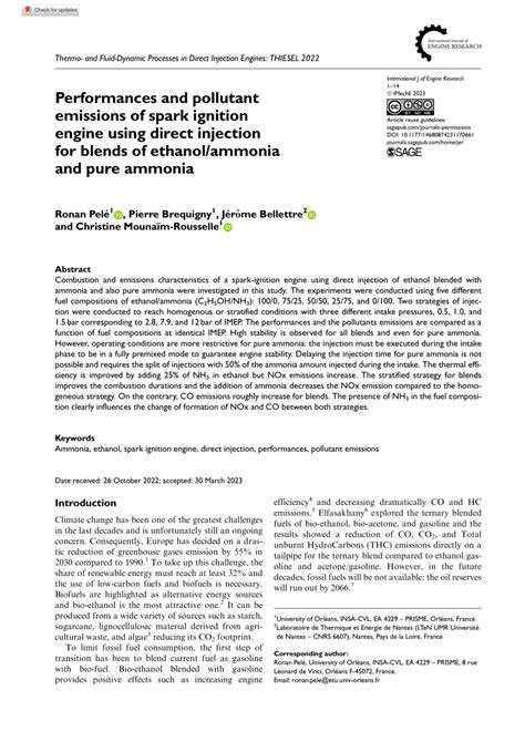 Pdf Performances And Pollutant Emissions Of Spark Ignition Engine Using Direct Injection For