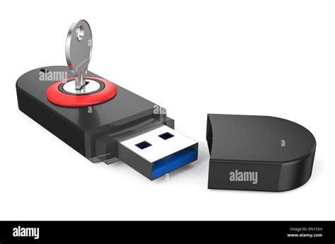 Black Usb Flashdrive Ss 30 With Key Isolated On White Background Stock