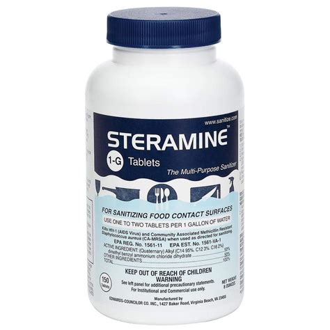 Steramine Sanitizing Tablets Sanitize Food Contact Surfaces Model 1 G