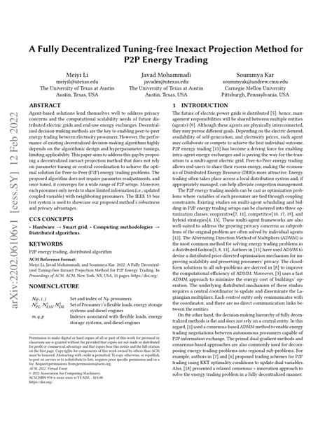Pdf A Fully Decentralized Tuning Free Inexact Projection Method For P2p Energy Trading