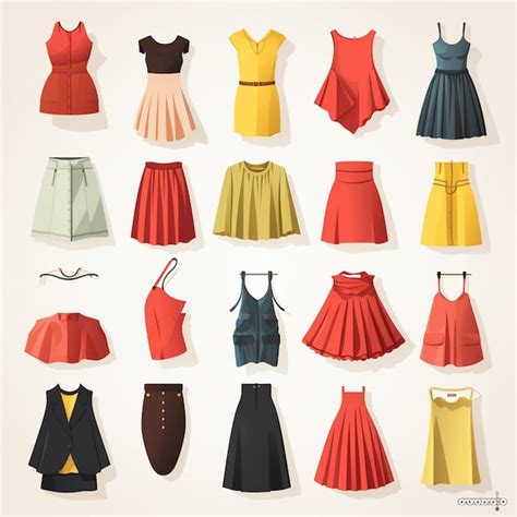 Vector Illustration Girl Fashion Collection Apparel Set Cartoon Clothes