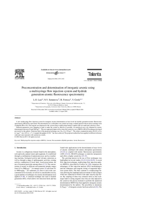Pdf Preconcentration And Determination Of Inorganic Arsenic Using A Multisyringe Flow