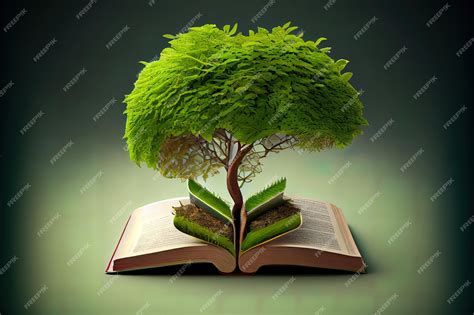 Premium Ai Image Green Tree Grows From Open Book Generative Ai