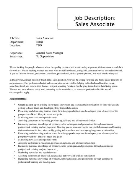 Free 9 Sample Sales Associate Job Description Templates In Pdf Ms Word