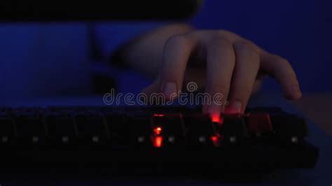 Hands Gamer Typing On Computer Keyboard Gaming Keyboard For Gamer Game Concept Backlit Gaming