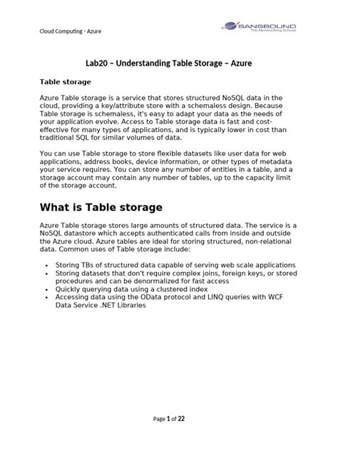 Lab20 Understanding Table Storage Azure Pdf No Sql Microsoft