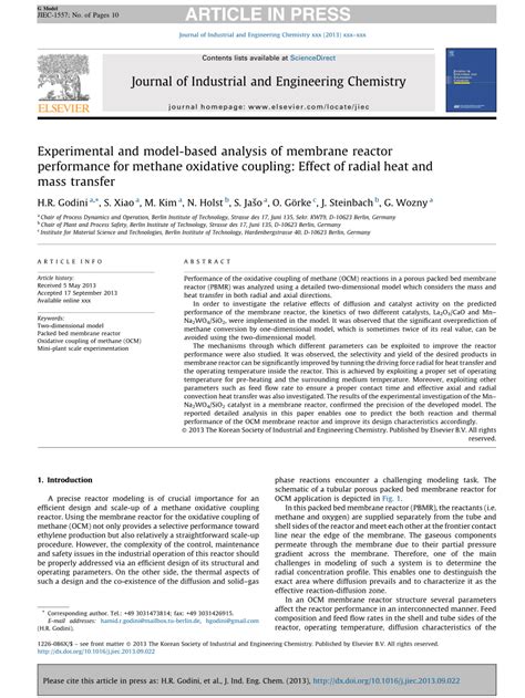 Pdf Experimental And Model Based Analysis Of Membrane Reactor