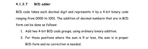solved 4 1 2 7 bcd adder bcd code takes each decimal digit